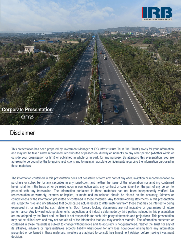 IRB PVT InvIT Corporate Presentation Jun 24 | PDF