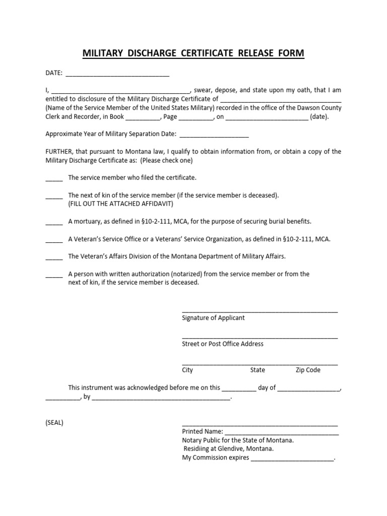 Military Discharge Certificate Release Form | PDF Military Discharge Certificate Release Form | PDF