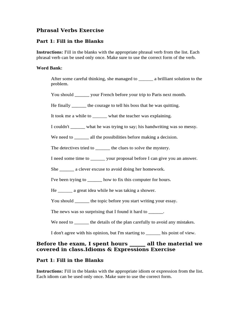 Phrasal Verbs Exercise | PDF
