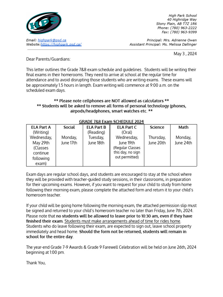 Grade 7_8 Exam Letter 2024(1) | PDF