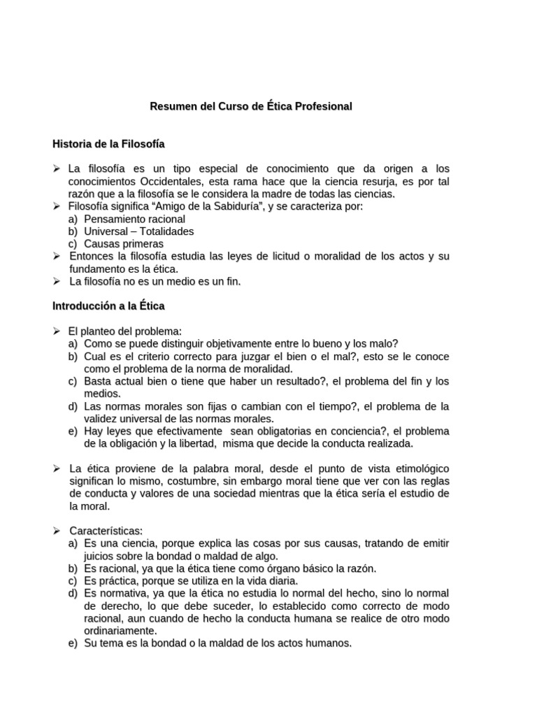 Resumen Del Curso de Ética Profesional USL Costa Rica | PDF