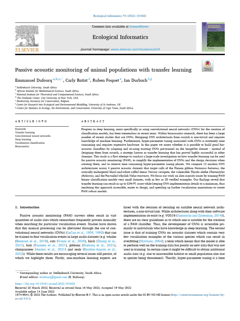 Passive Acoustic Monitoring of Animal Populations With - 2022 ...