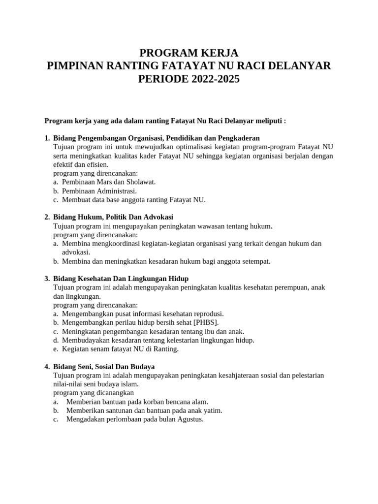 Program Kerja Ranting Raci Delanyar-1 | PDF
