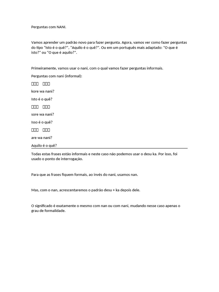 Perguntas Com NANI － Texto 3 | PDF