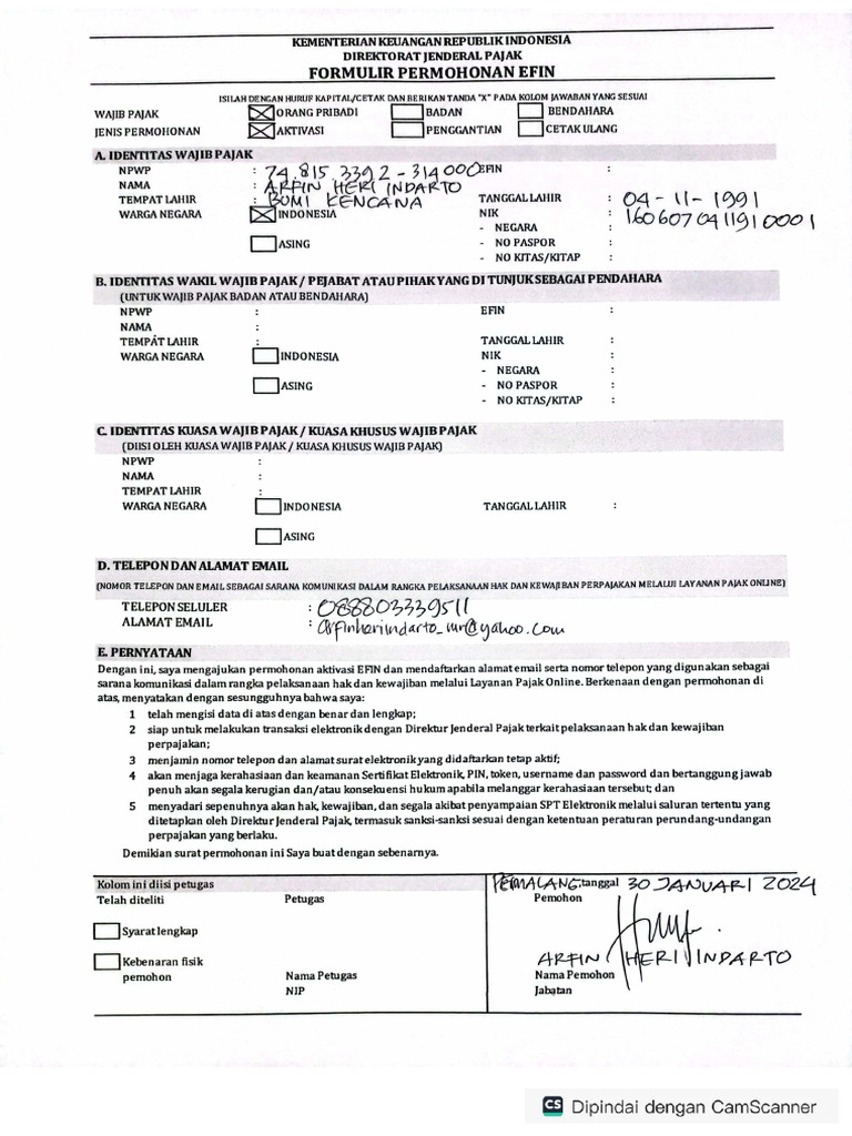 Surat Permohonan EFIN | PDF