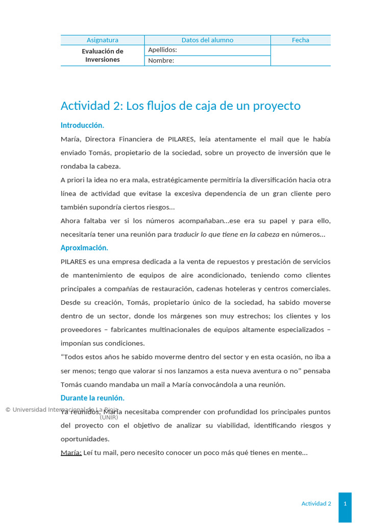 Actividad 1 - Flujos - Caja - Proyecto | PDF