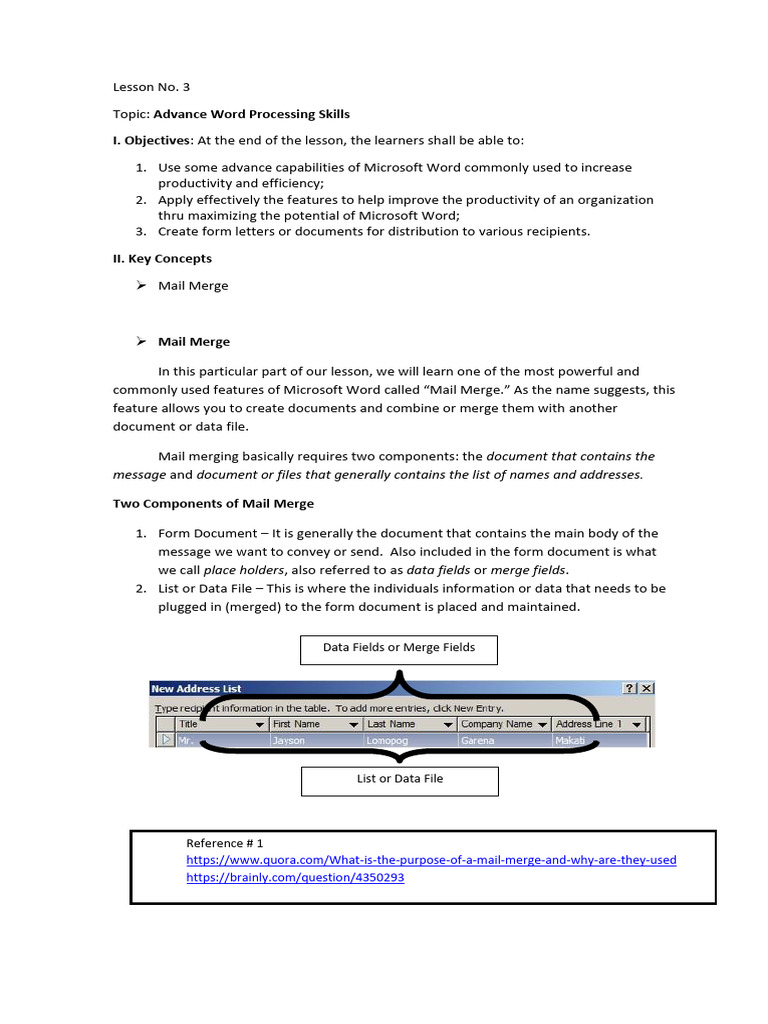 Lesson No. 3 Advance Word Processing Skills | PDF