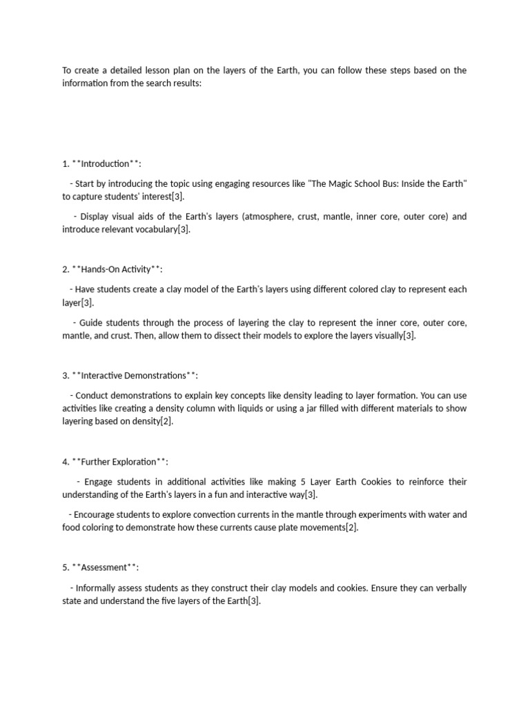 To Create A Detailed Lesson Plan On The Layers of The Earth | PDF