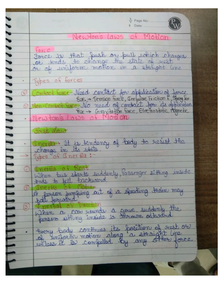 Newton's Laws of Motion Class Notes | PDF