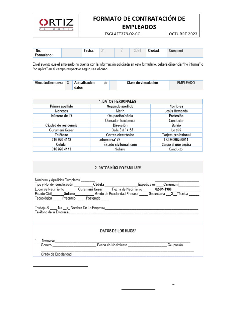 Fsglaft379.02.co Formato de Contratacion de Empleados | PDF