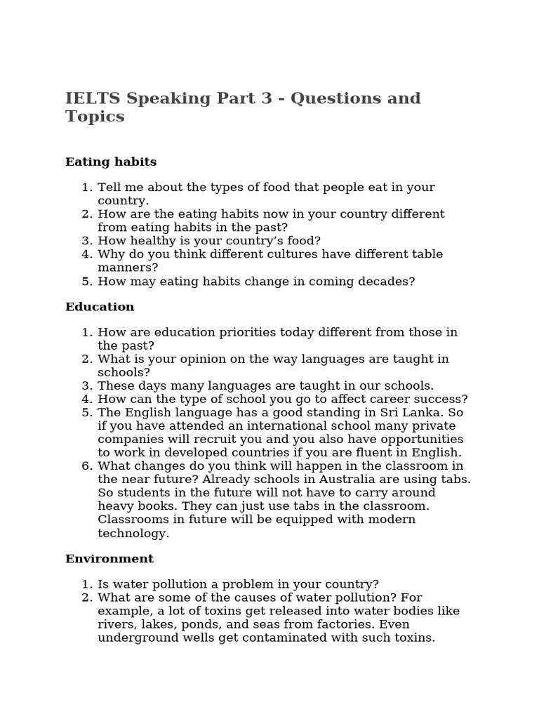 IELTS Speaking Part 3 | PDF