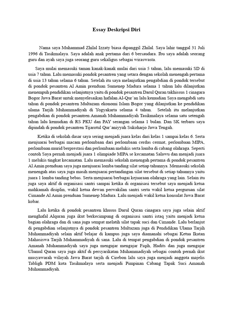 Essai Data Diri Muhammad Zhilal Izzaty | PDF