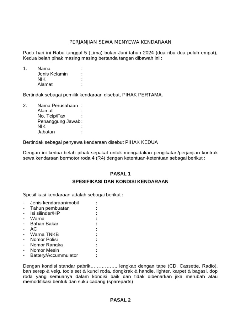 Format Perjanjian Sewa Bulanan | PDF