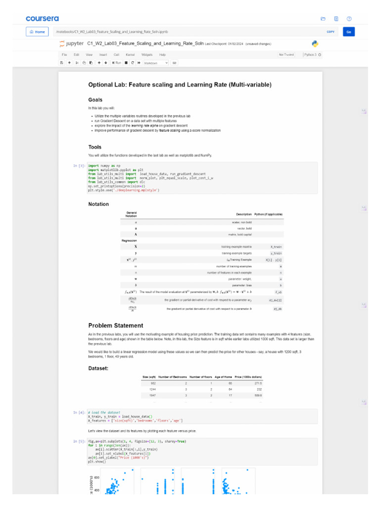 Lab Feature Scaling and Learning Rate | PDF