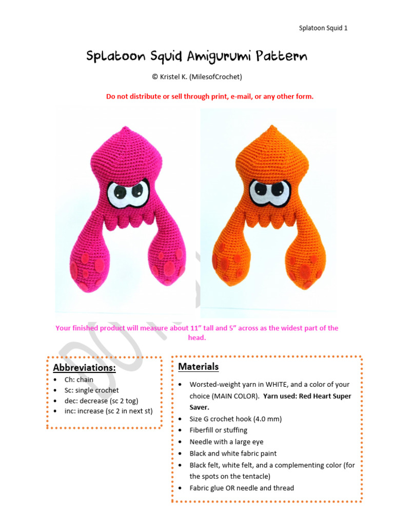 Splatoon Squid Amigurumi Pattern | PDF