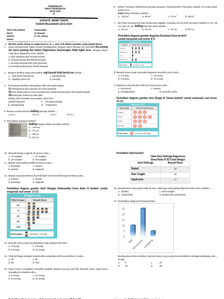 Sumatif Akhir Semester Genap (Matematika) | PDF