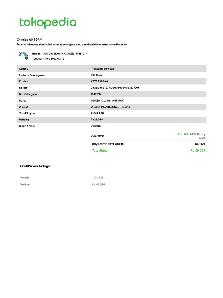 Invoice PDAM 1445662116 | PDF