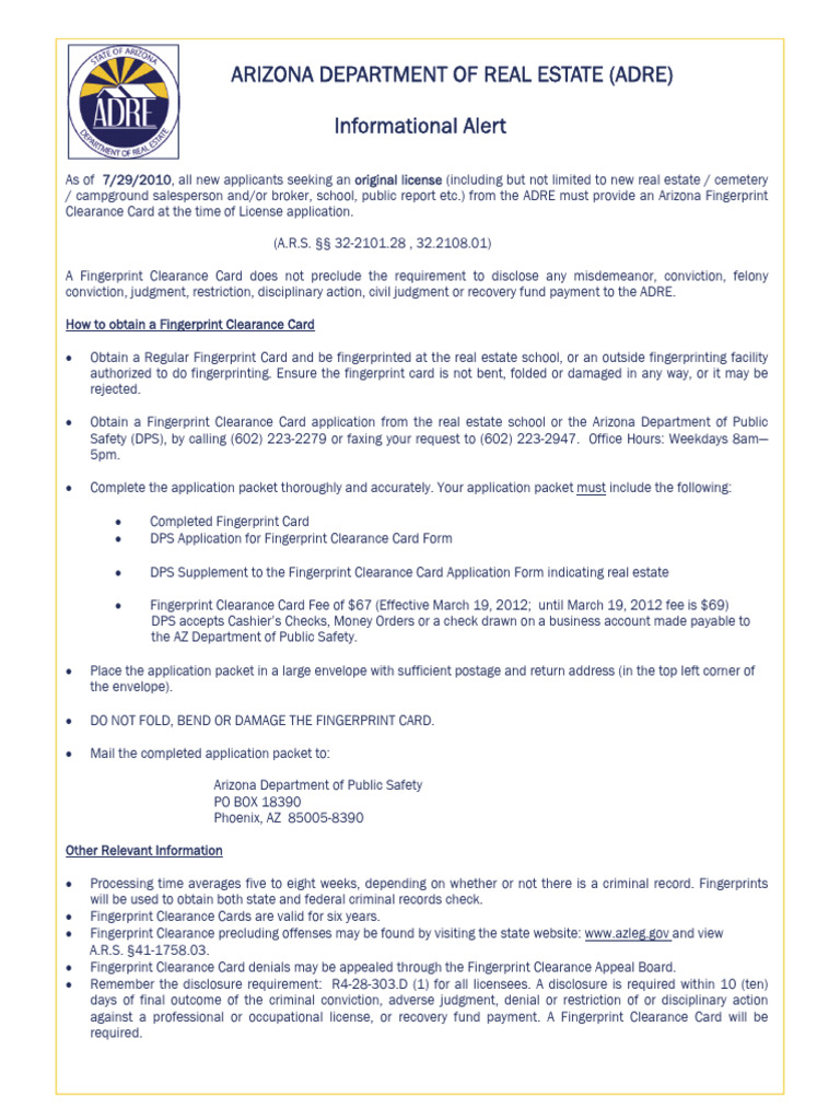 Arizona Fingerprinting Instructions | PDF | Criminal Record | Social ...
