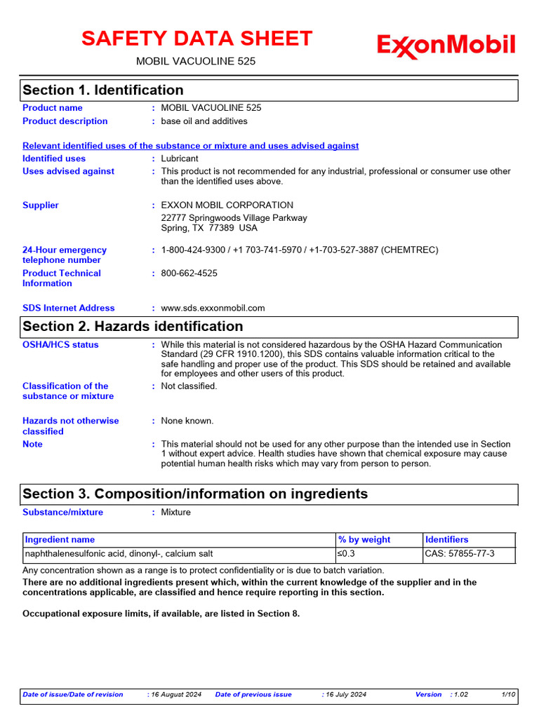 VACUOLINE 525 - MSDS (16 Augus 2024) | PDF
