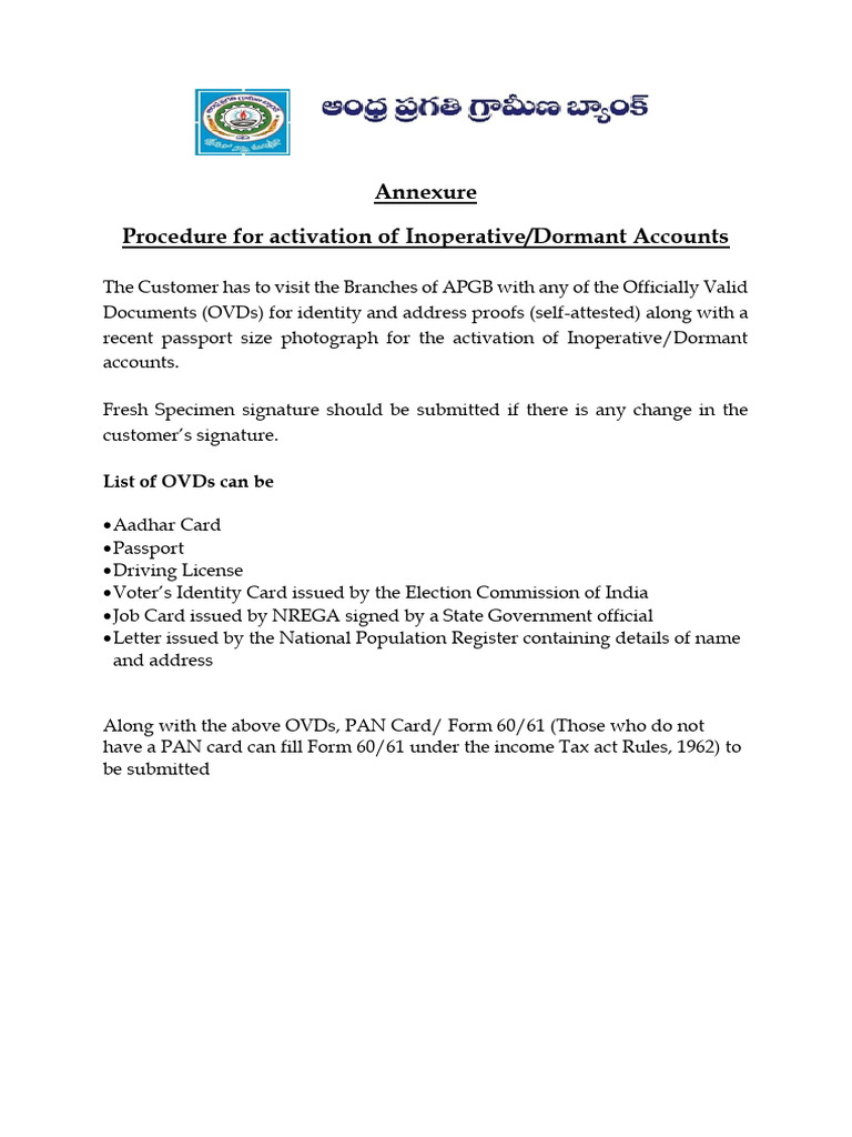 Inoperative Accounts activation Procedure and Forms | PDF