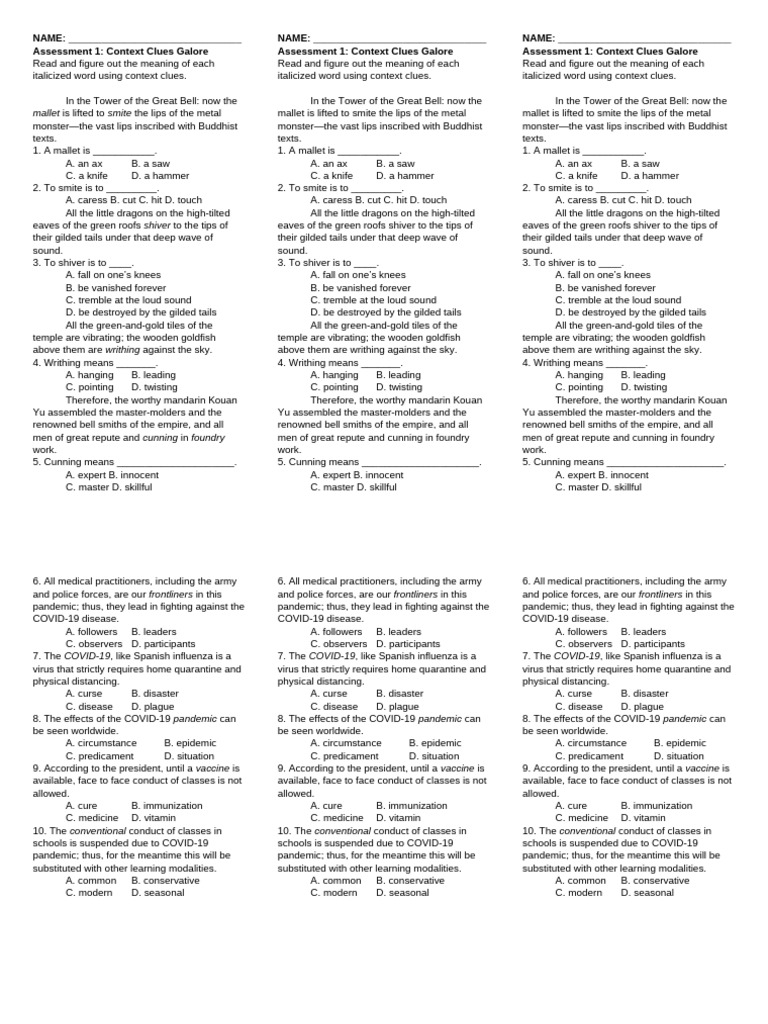 CONTEXT CLUES quiz | PDF