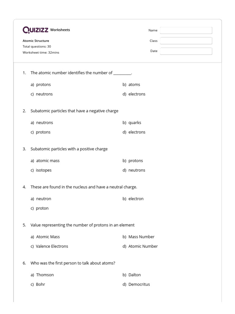 Atomic Structure+Key | PDF