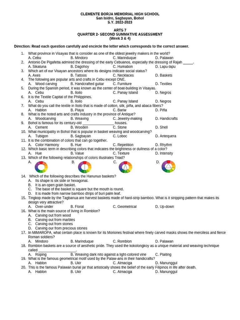 ARTS 7-Q2 Summative Assessment | PDF