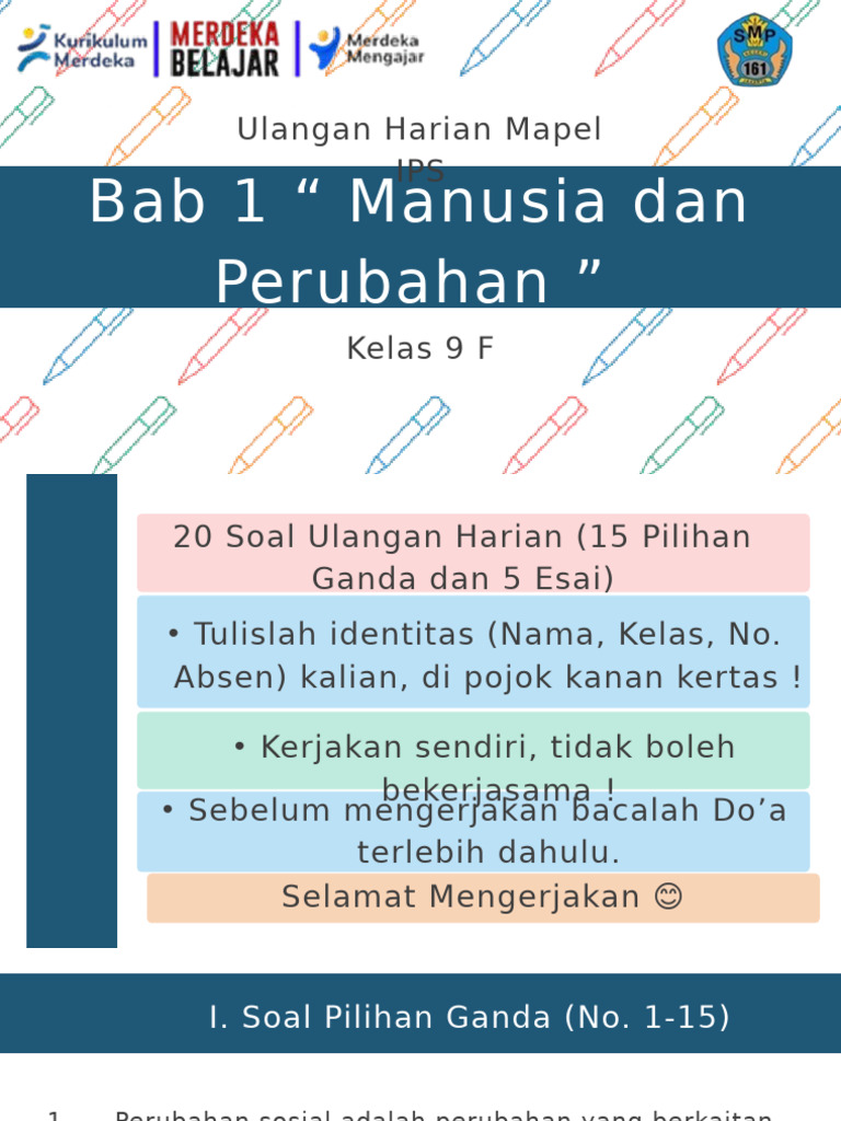 25 Soal Ulangan Harian Kelas 9F Bab Perubahan Sosial - gLOBALISASI | PDF