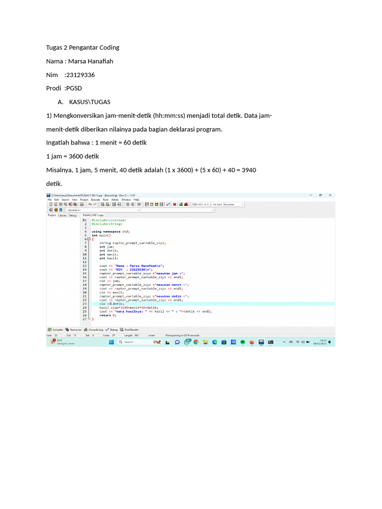 Tugas - 2 Pengantar Coding-Marsa Hanafiah | PDF