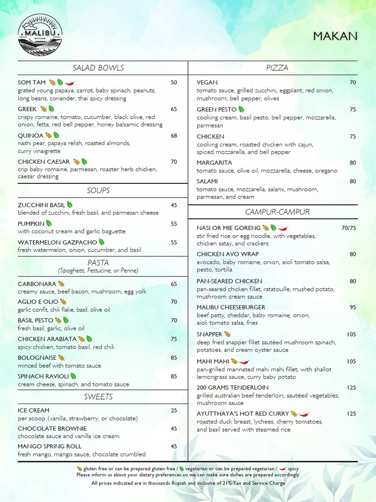 Malibu Kitchen All Day Dining Menu Update 23-11-23 | PDF