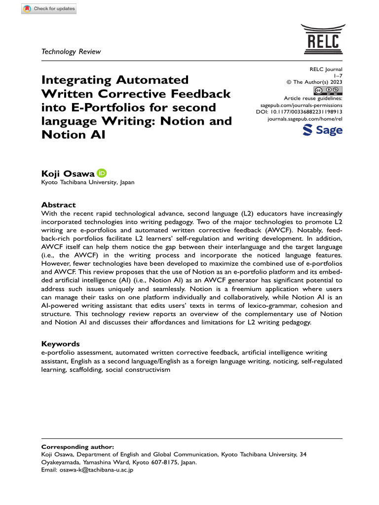 Osawa (2023) Integrating Automated Written Corrective Feedback Into E ...
