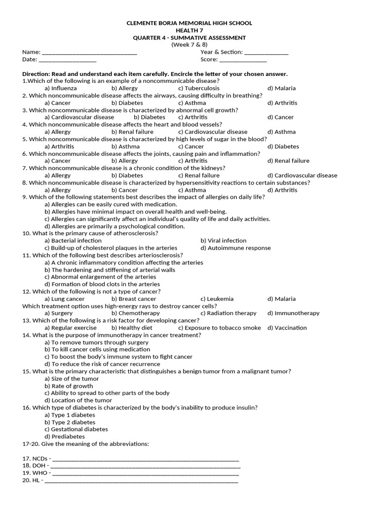 Health Q4 Summative Test | PDF
