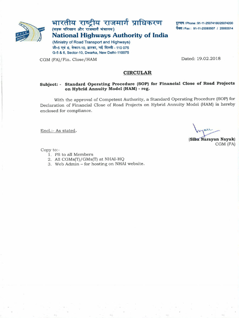 Sop For Financial Close Road Projects On Ham | PDF