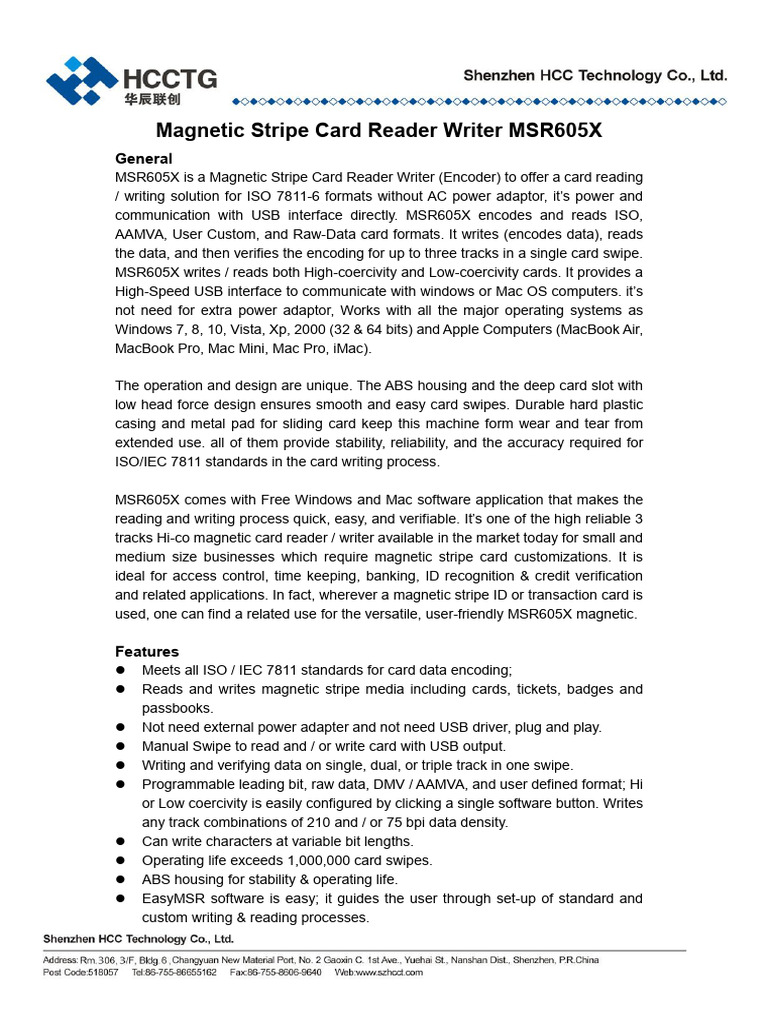 Magnetic Stripe Card Reader Writer MSR605X: General | PDF