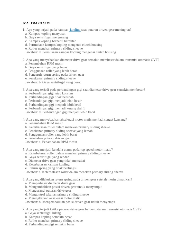 Soal PG TSM Kelas Xi | PDF