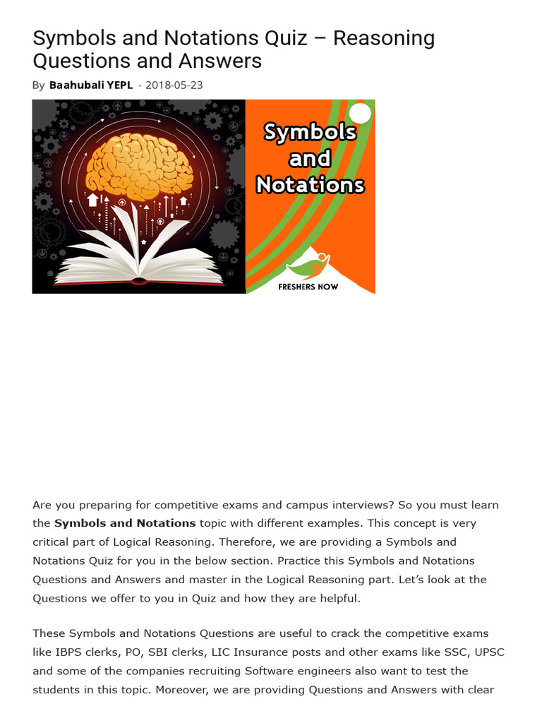 Symbols and Notations Quiz - Reasoning Questions and Answers | PDF