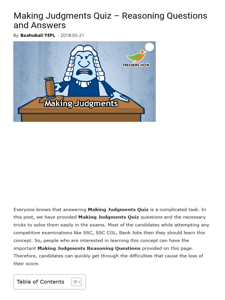 Making Judgments Quiz - Reasoning Questions and Answers | PDF