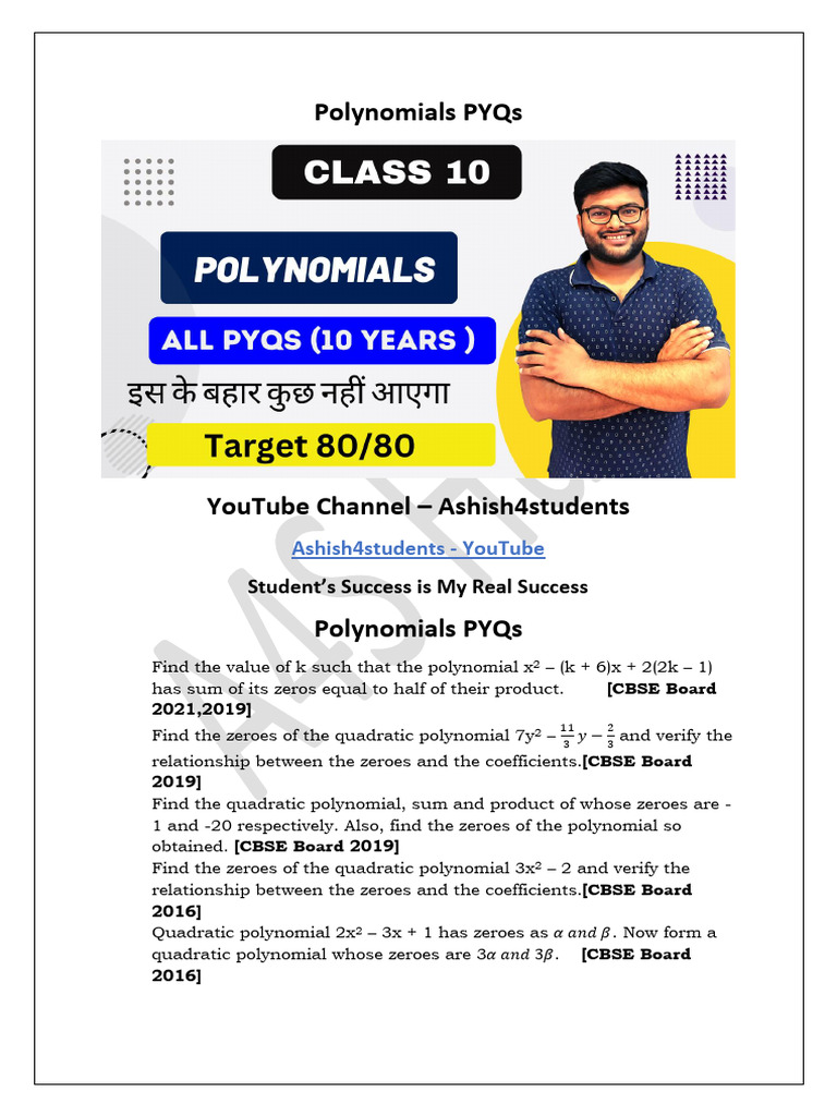 2.polynomials PYQs | PDF