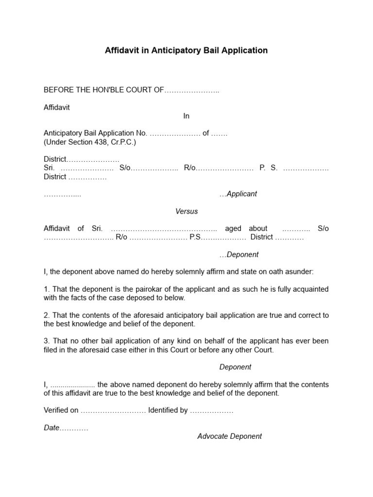 Affidavit in Anticipatory Bail Application | PDF | Law | Social Science