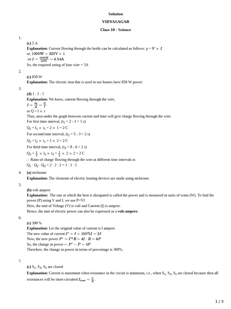 Solution of Important Questions Class 10 | PDF