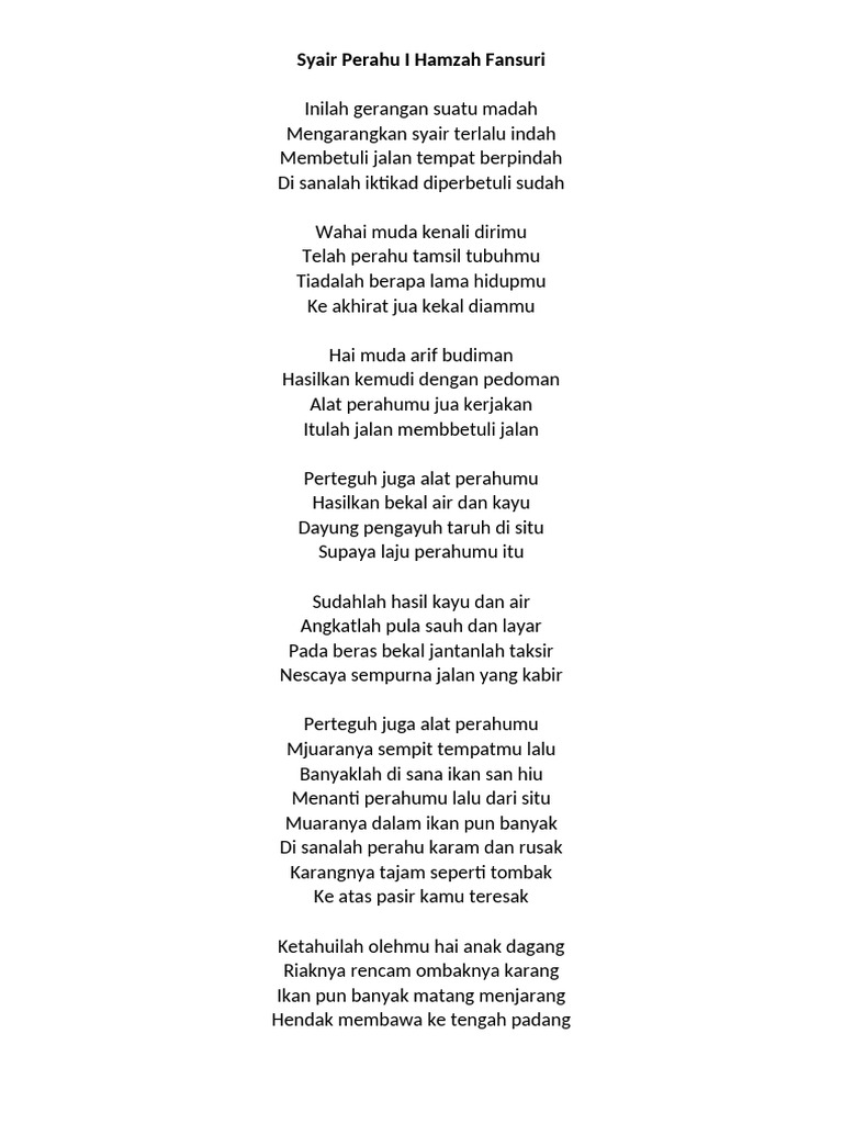 Syair Perahu Daripada Hamzah Fansuri | PDF