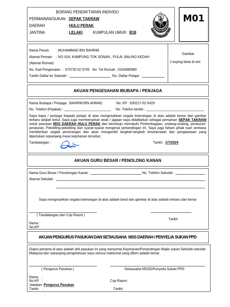 SM B18 BORANG M01 Mad | PDF