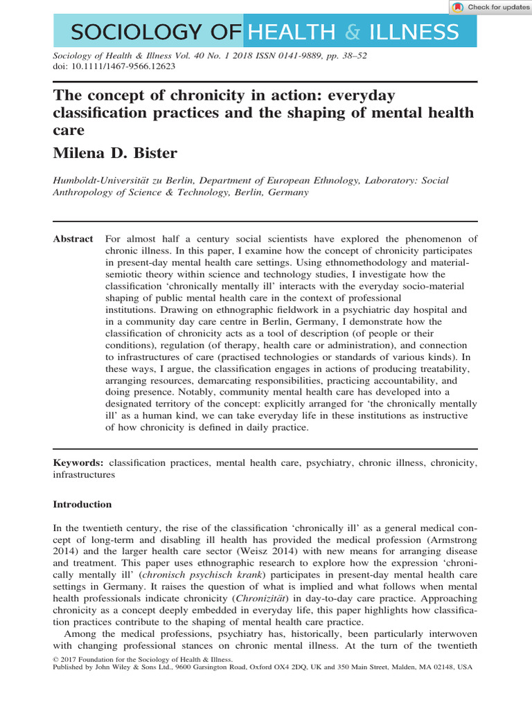Sociology Health Illness - 2017 - Bister - The Concept of Chronicity in ...