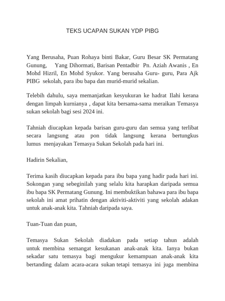 Teks Ucapan Perasmian Sukan Ydp | PDF