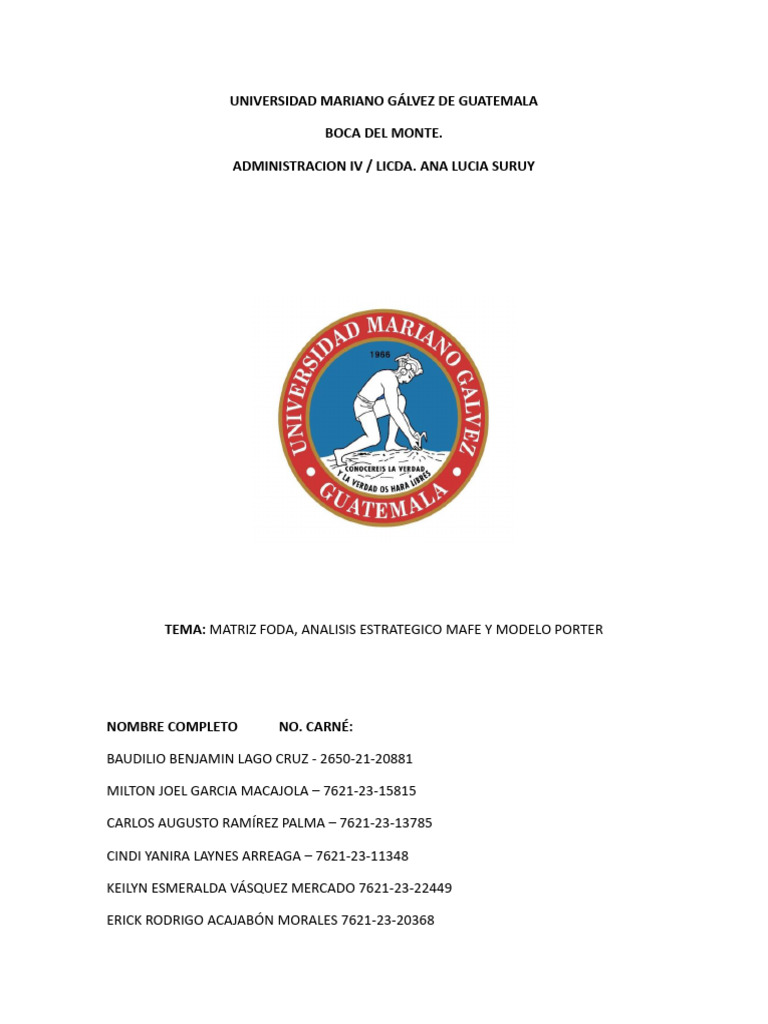 SEMANA 3 - MATRIZ FODA MATRIZ FODA, ANALISIS ESTRATEGICO MAFE Y MODELO PORTER | PDF