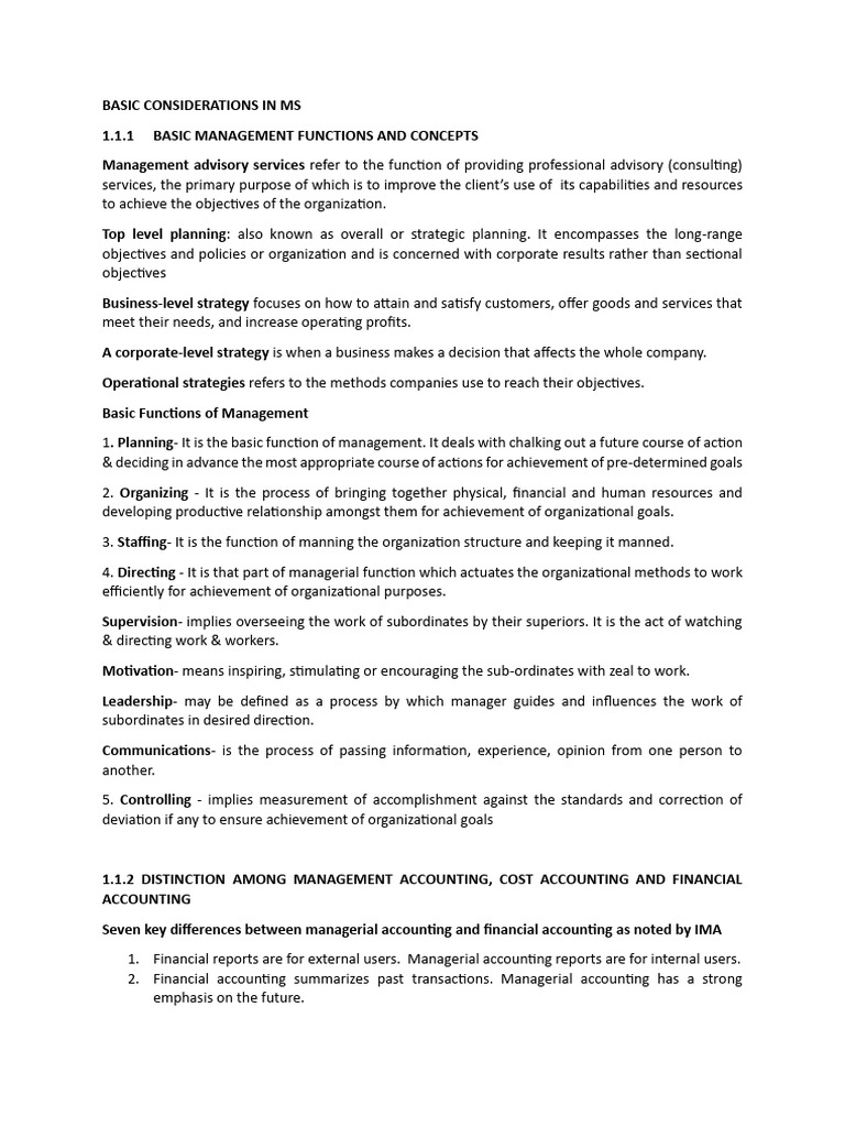 Chapter 1 Basic Considerations in Management Accounting | PDF