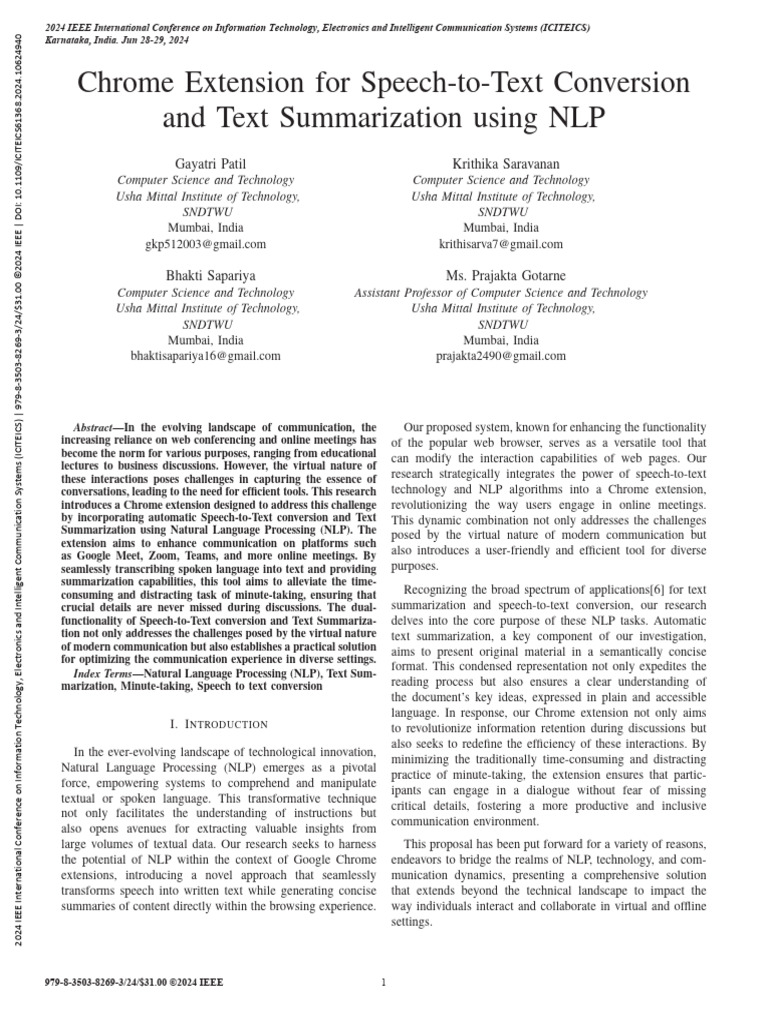 Chrome Extension For Speech-to-Text Conversion and Text Summarization ...