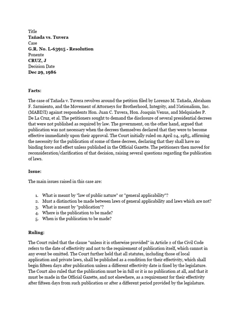 Tañada vs. Tuvera | PDF