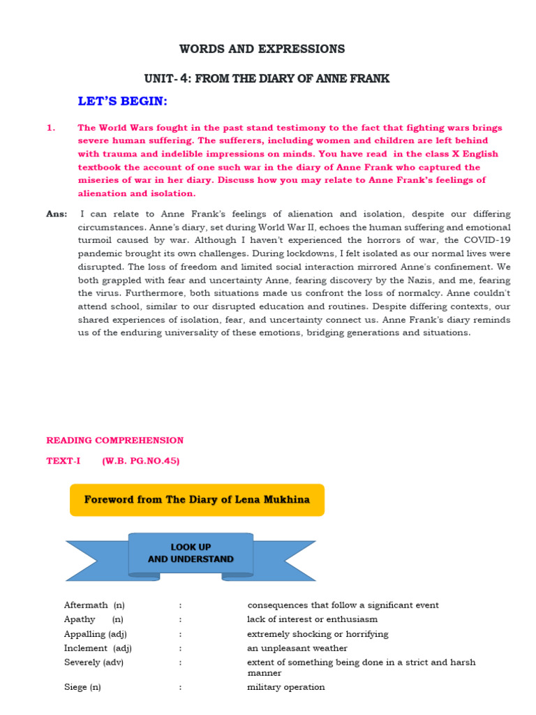 10 Class - Words and Expressions - Unit-4 - Key | PDF