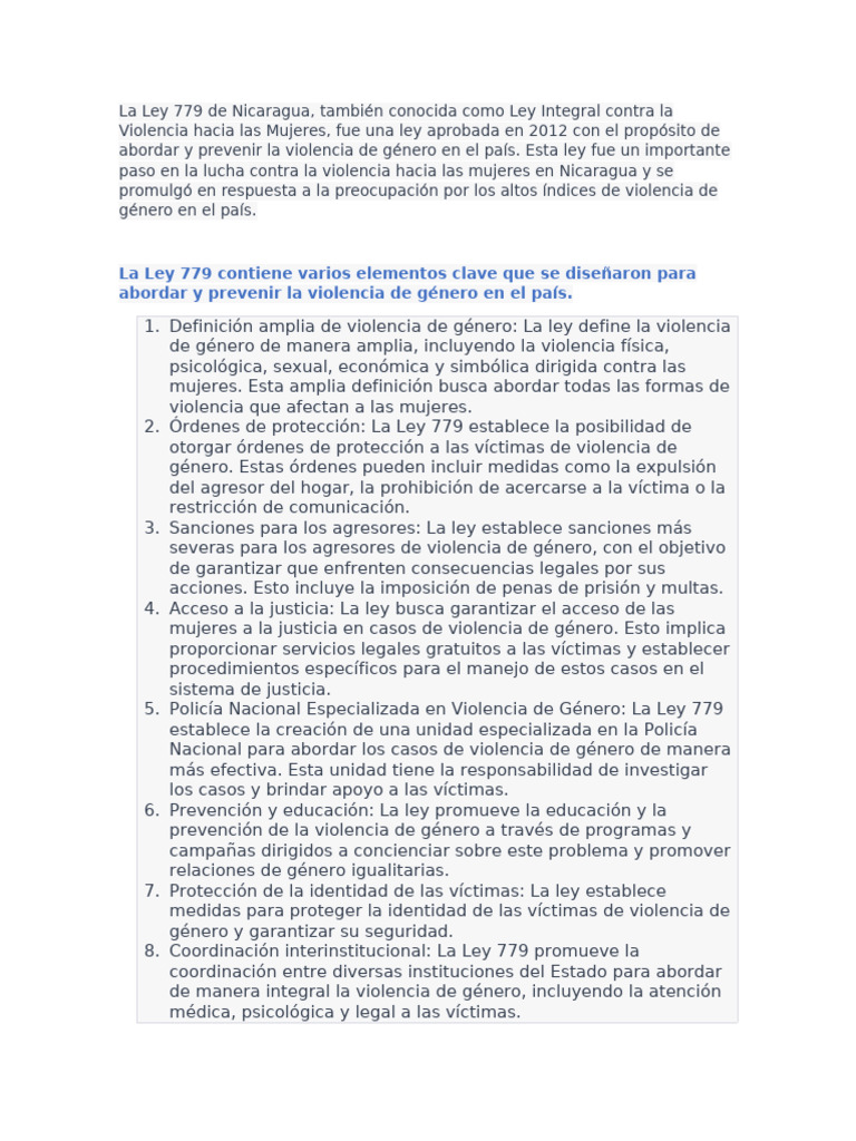 Ley 779: Protección a Mujeres en Nicaragua | PDF | La violencia contra ...